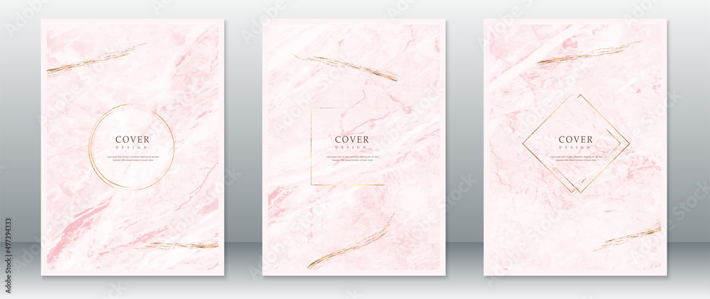 Set of cover page design luxury with marble background and gold frame ...