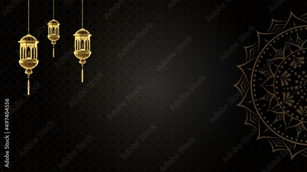 4K Golden Ramadan candle lantern glows with rays Loop background. 4K loop video animation ...