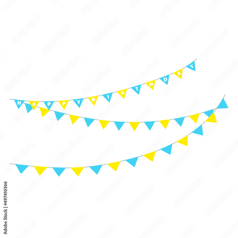 Happy birthday party, birthday party, colorful party flags, flat vector ...