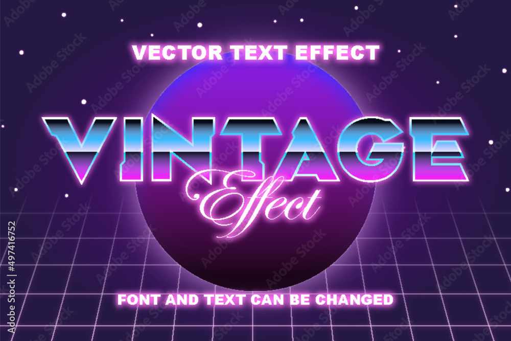vintage retrowave 90s neon glow 3d editable text effect font style ...