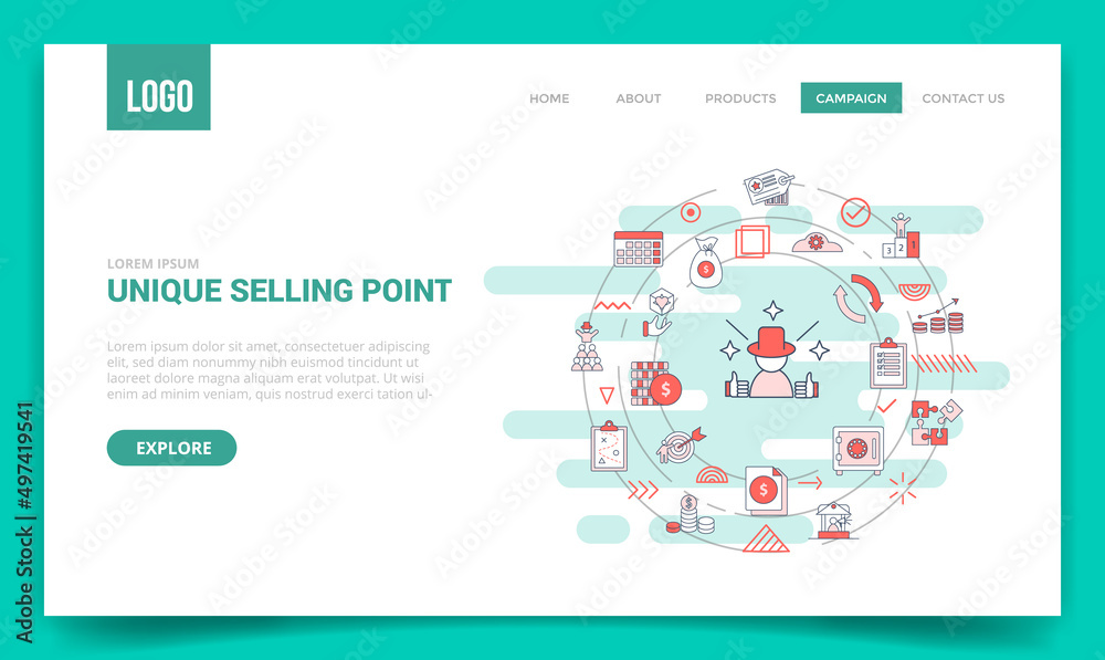 usp unique selling point concept with circle icon for website template ...