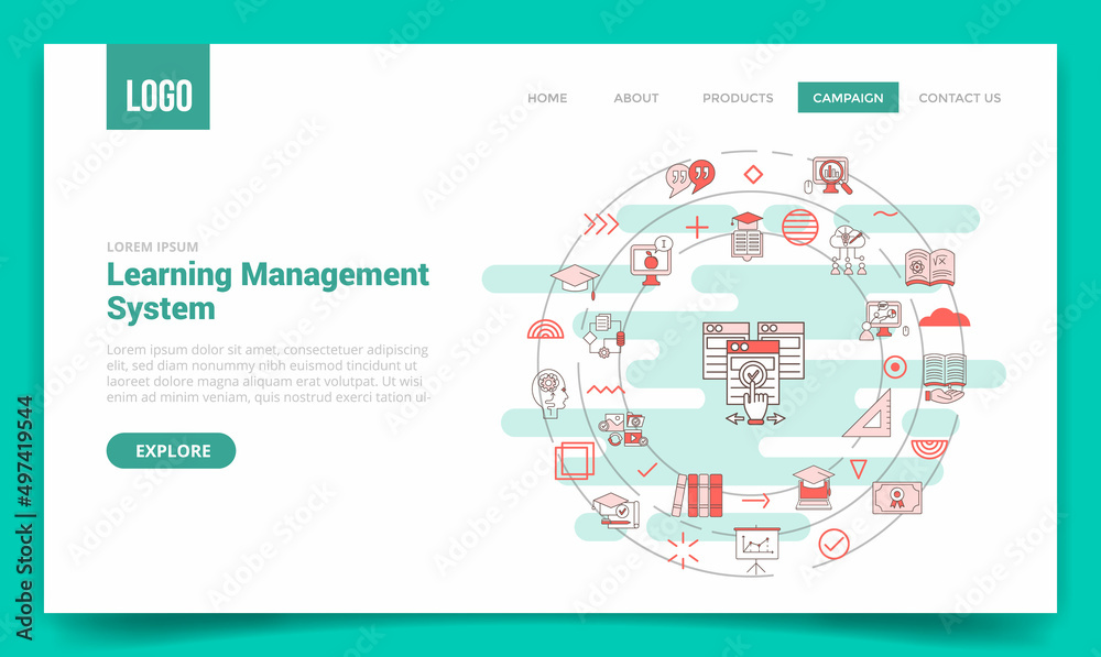 lms learning management system concept with circle icon for website ...
