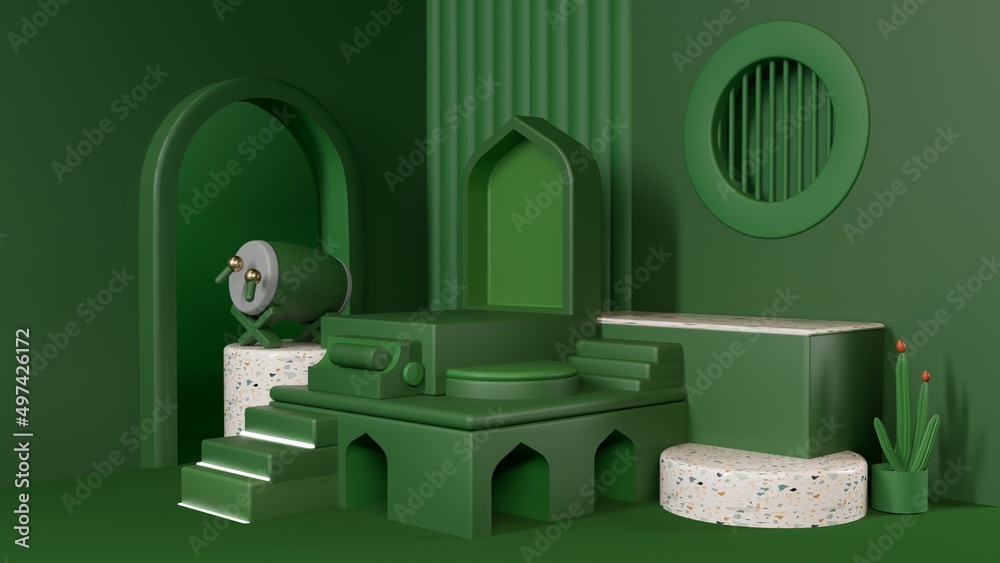 Islamic display decoration using 3d realistic style. Composition of ...