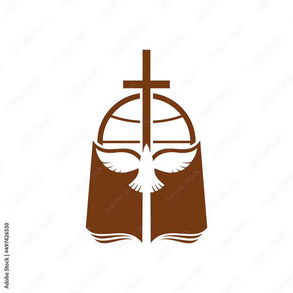 Christianity religion vector icon with cross, white dove and Bible ...