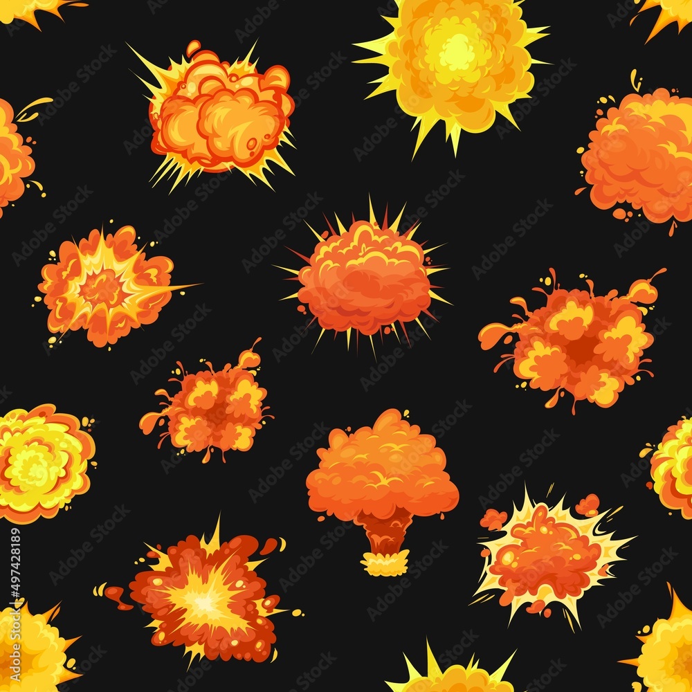 Seamless pattern with bomb explosion clouds. Background or backdrop ...