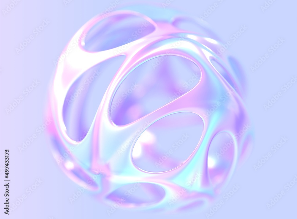 3D holographic hollow ball or metal sphere with holes, chromatic round ...