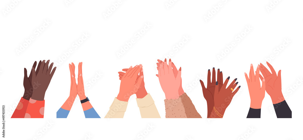 Hands of grateful people clap and congratulate set vector illustration ...