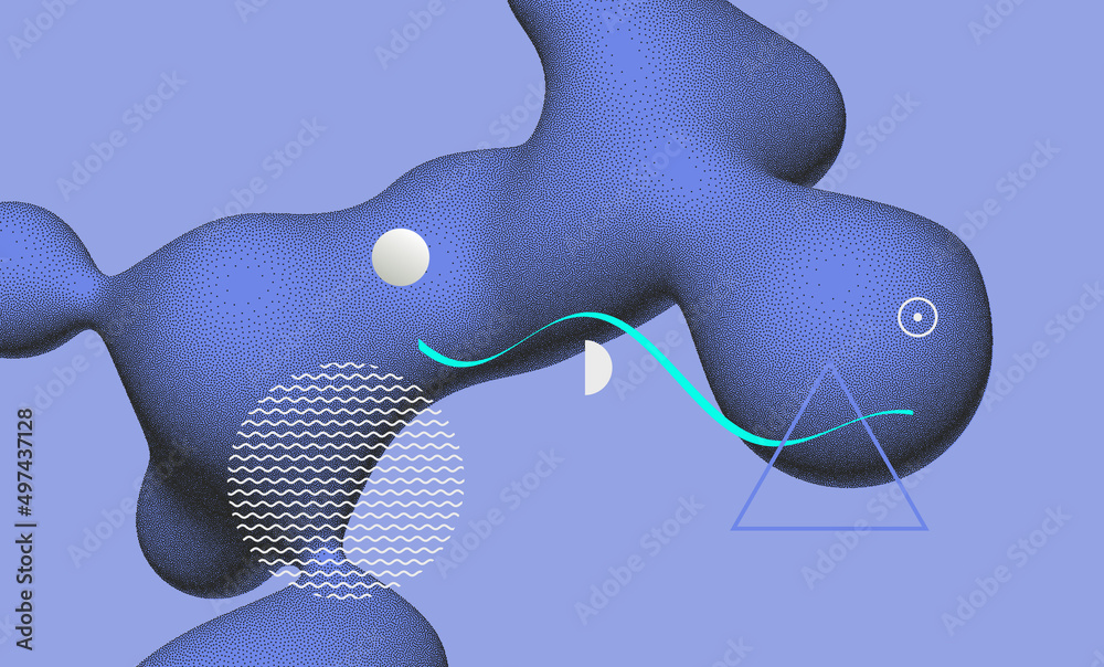 Abstract three-dimensional composition in dotwork style. Pointillism ...