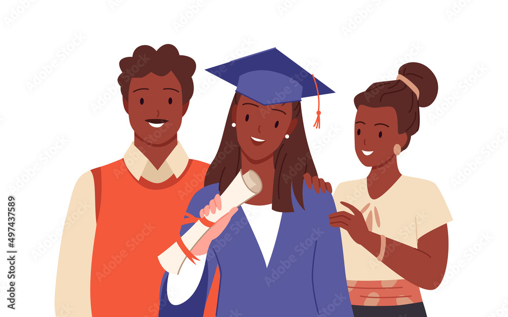 Vetor de Proud family people and happy graduate standing together ...