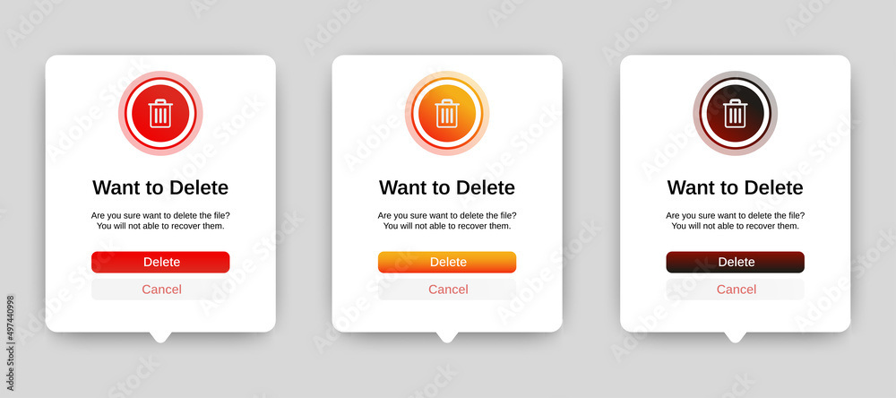 Set of Delete pop up banner with flat design on white background. Professional web design, full ...