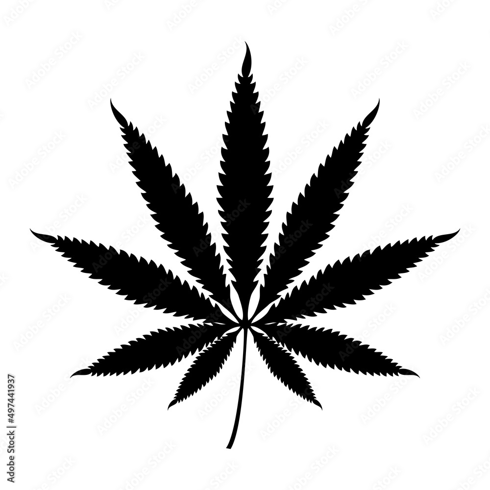 Marijuana herbal cannabis leaf black silhouette icon vector. Hemp leaf design element isolated ...