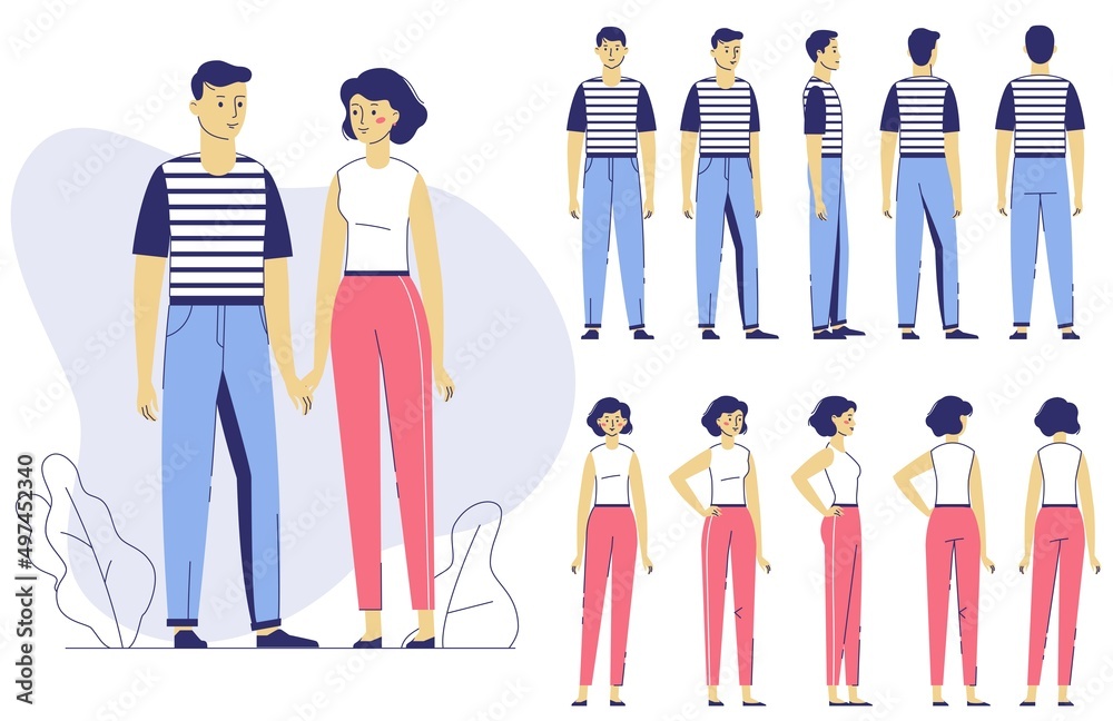 Various views of male and female characters set. Stock Vector | Adobe Stock