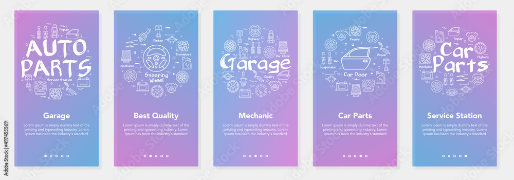 Car service vertical banners set. Vector linear design for garage ...