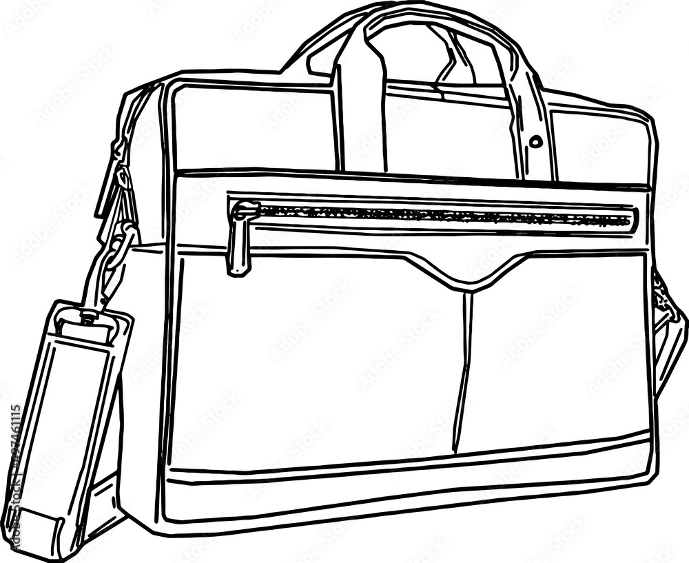 Hand drawn outline sketch drawing of Leather office bag, line art ...