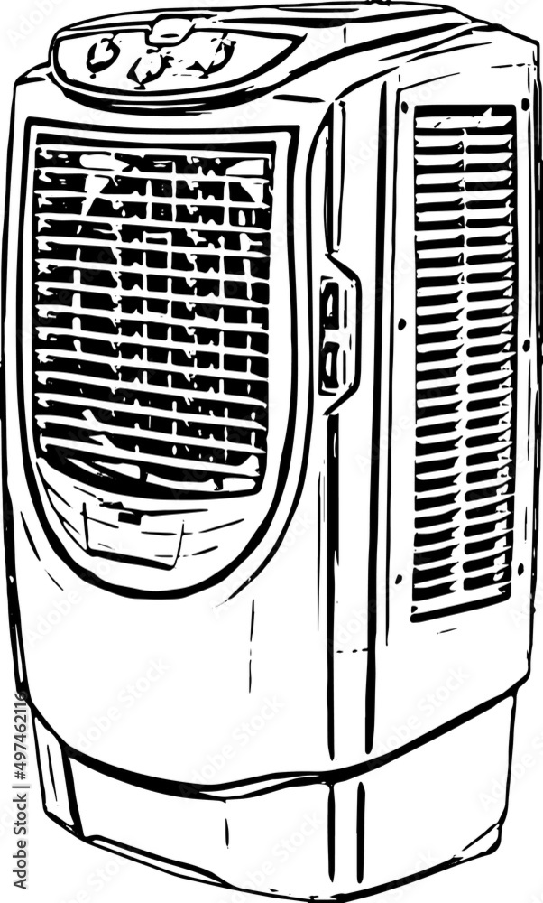 Hand drawn outline sketch drawing of long standing air water cooler ...