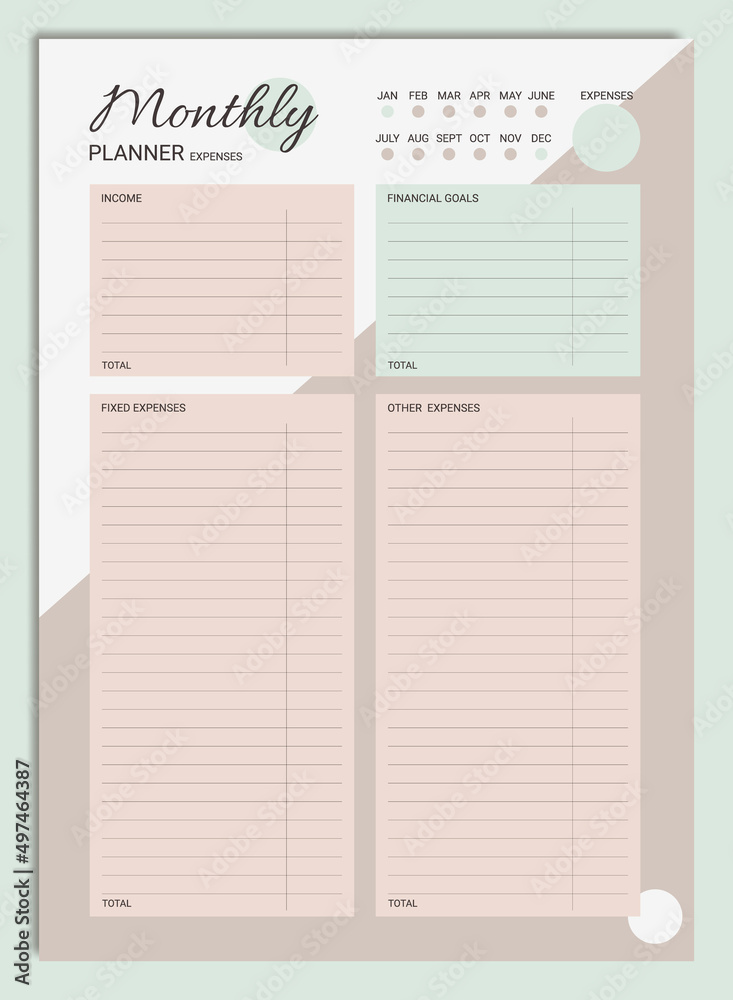 Monthly financial planner to keep track of income and expenses ...