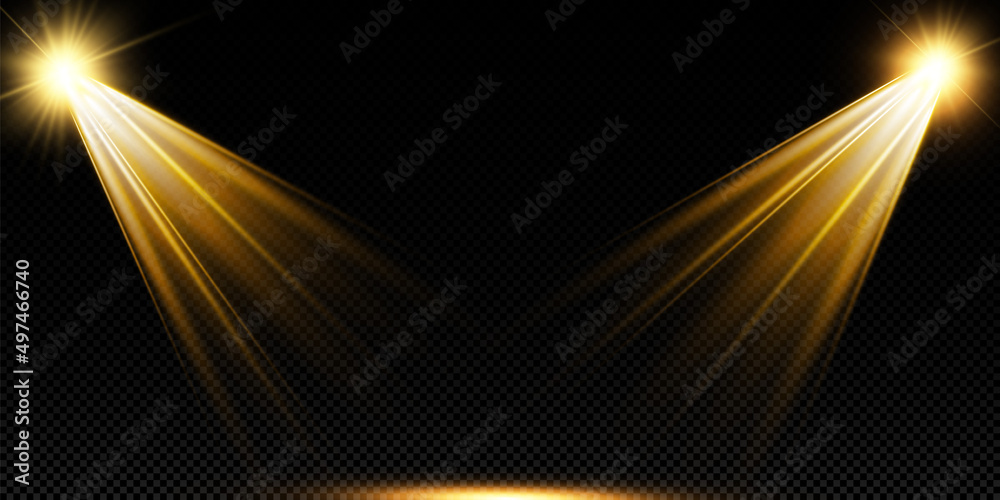 Vector scene illuminated by spotlight ray. Light effect on transparent ...