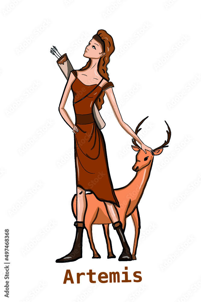 Greek mythology Gods, Artemis,illustration ,white background,line ...