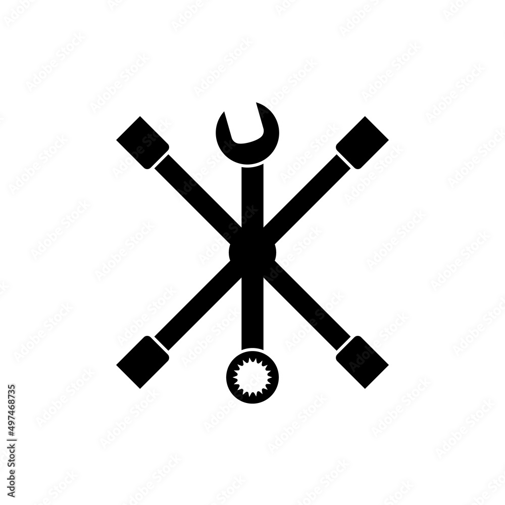 Crossed wrenches logo. Car cross rim wrench icon for wheel and spanner ...