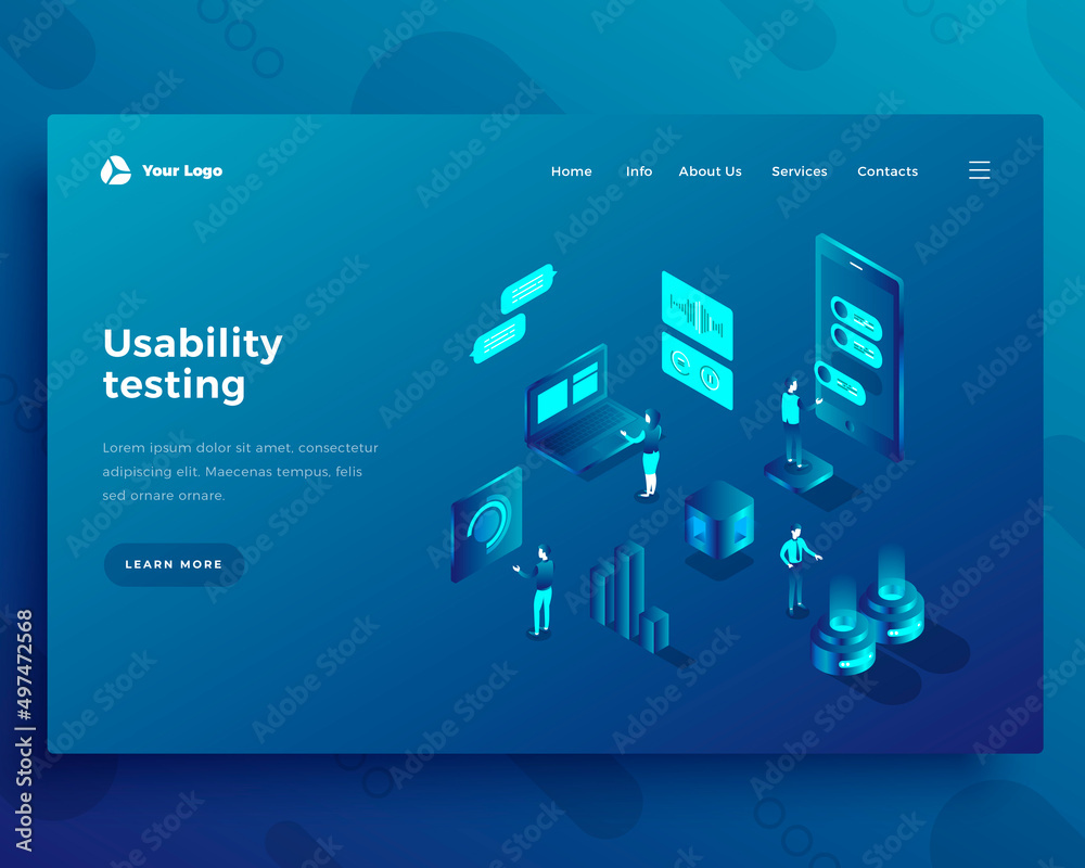 Usability testing office people characters and interact with computer ...