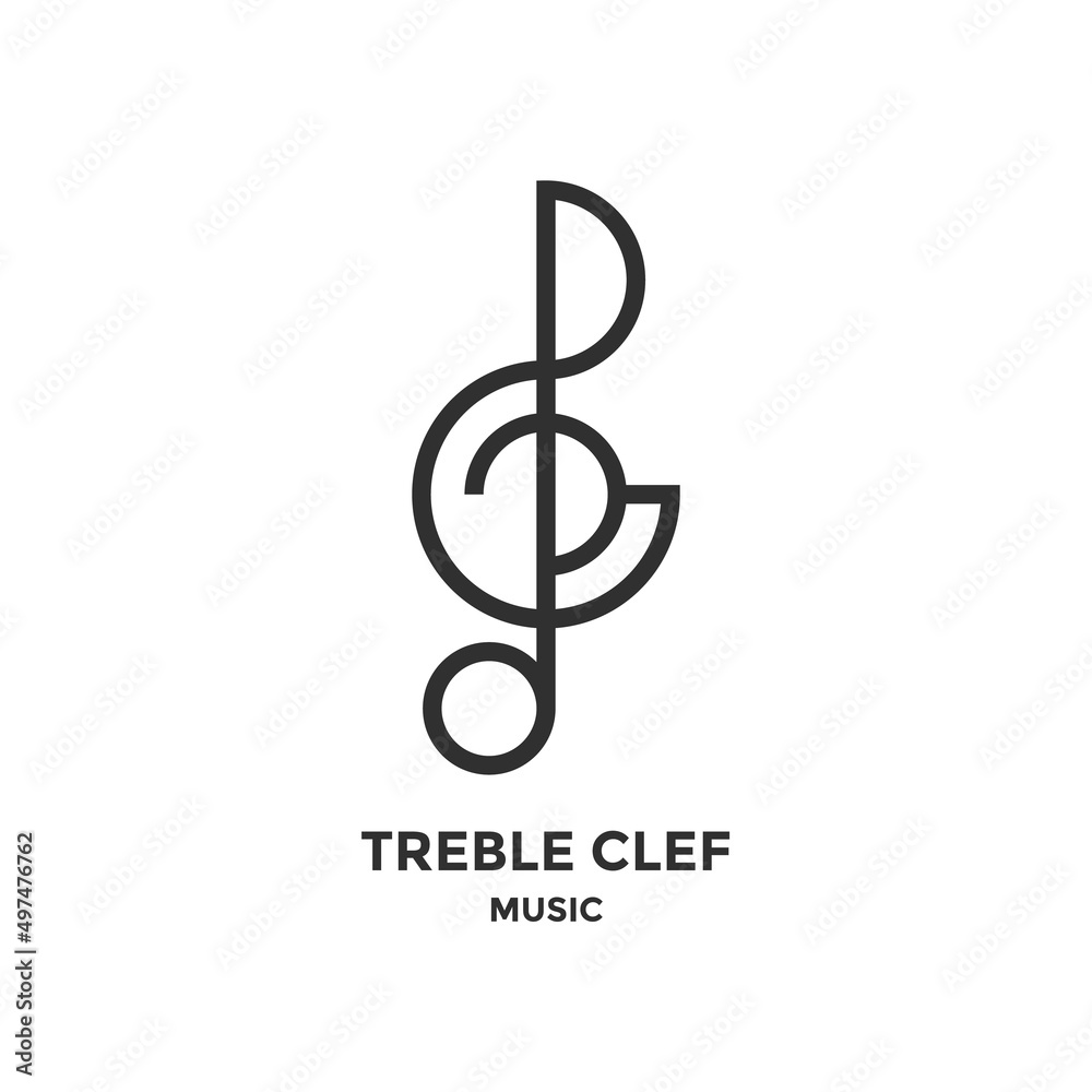 Treble clef icon or linear style pictogram isolated on white background ...
