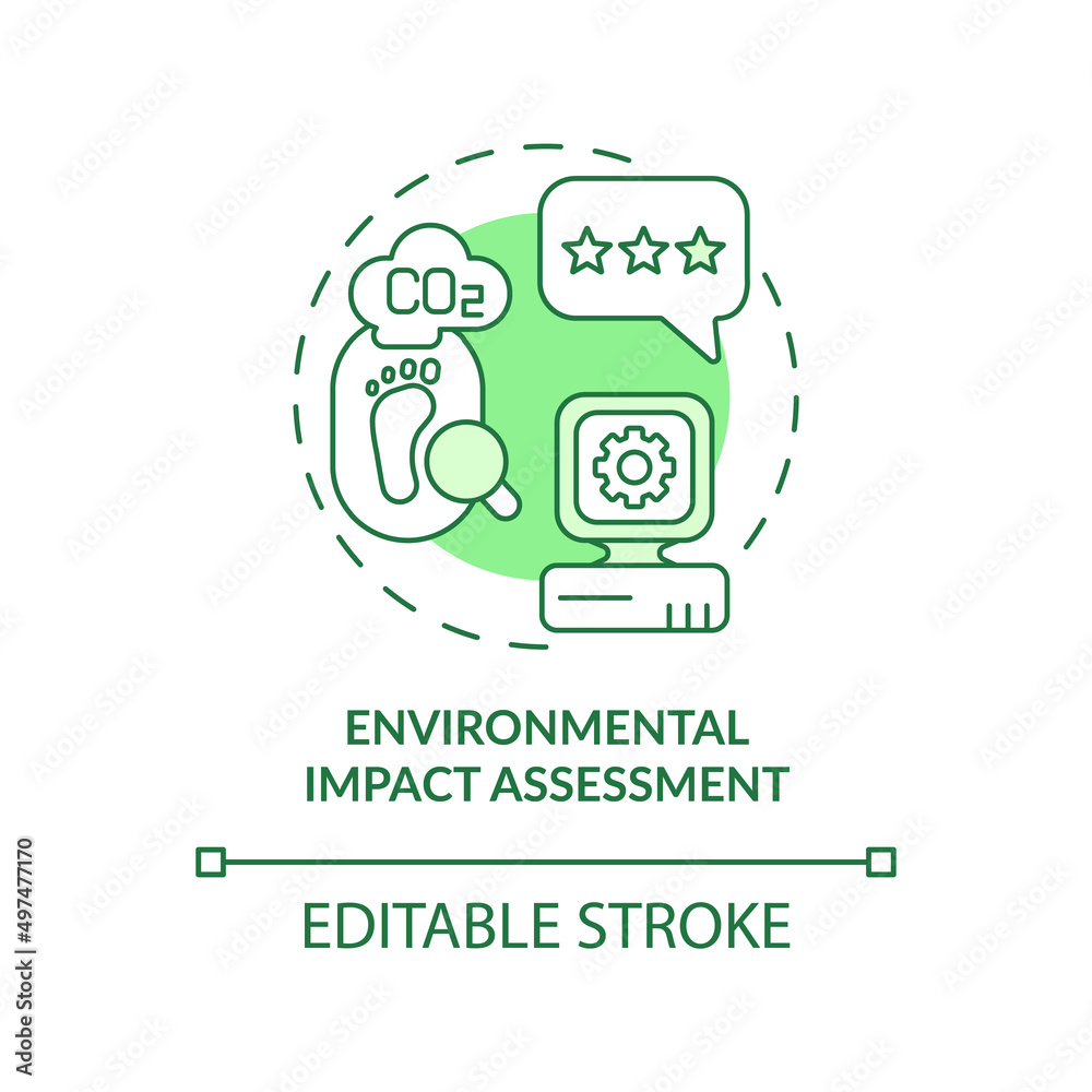 Environmental impact assessment green concept icon. Tool of industrial ...
