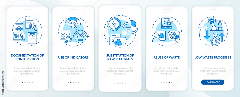 Cleaner production options blue onboarding mobile app screen. Industry ...