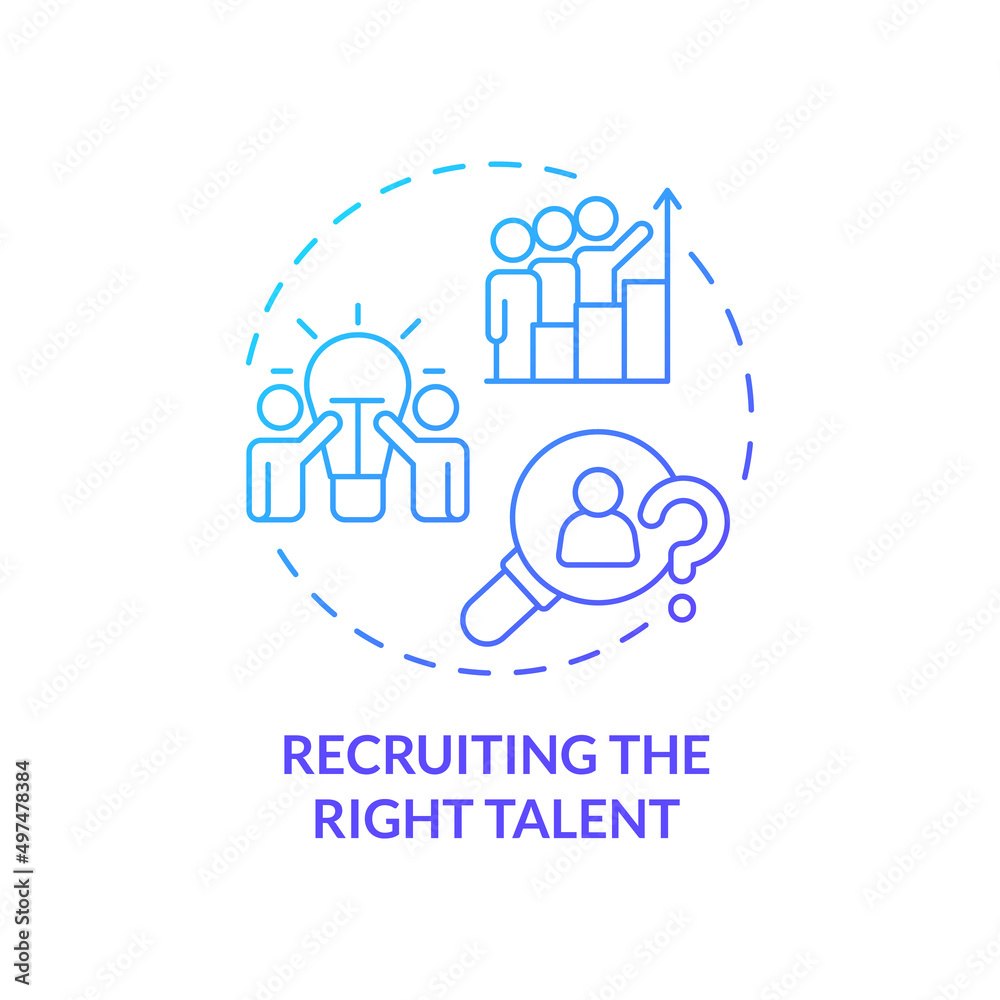 Recruiting right talent blue gradient concept icon. Biggest challenge ...