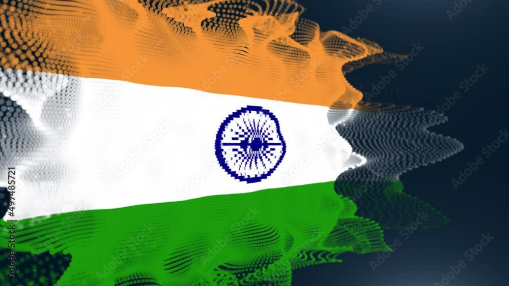 The national flag of India made of digital particles in a seamless loop ...