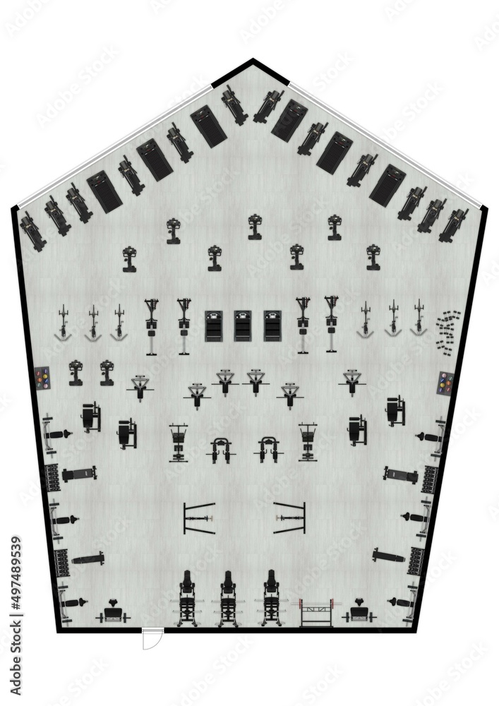 Ilustração do Stock: 3D Floor plan of a gym, 3D illustration. Open ...