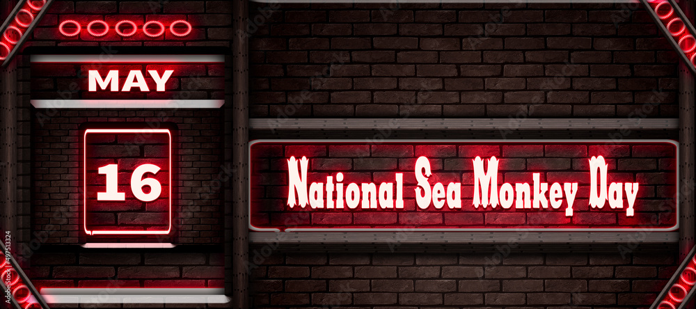 16 May, National Sea Monkey Day, Neon Text Effect on bricks Background ...