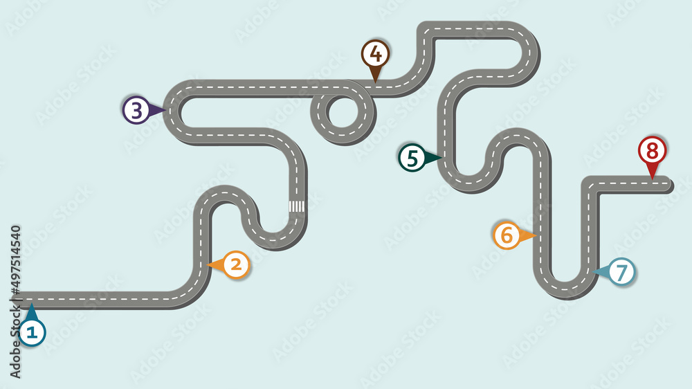 Business workflow roadmap, infographic flat lay style, in 16:9 wide, HD ...
