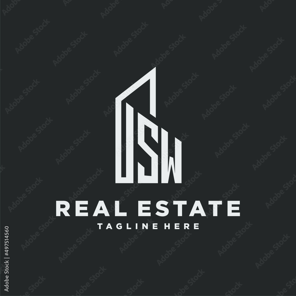 SW initial monogram logo for real estate with building style Stock ...