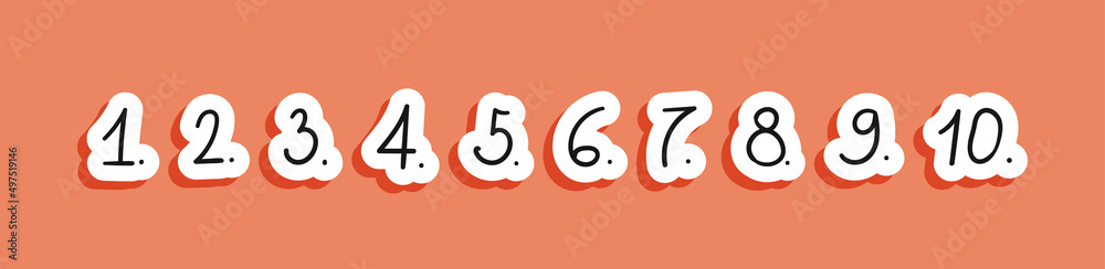 Doodle stickers checklist numbering. List of hand written numbers with ...