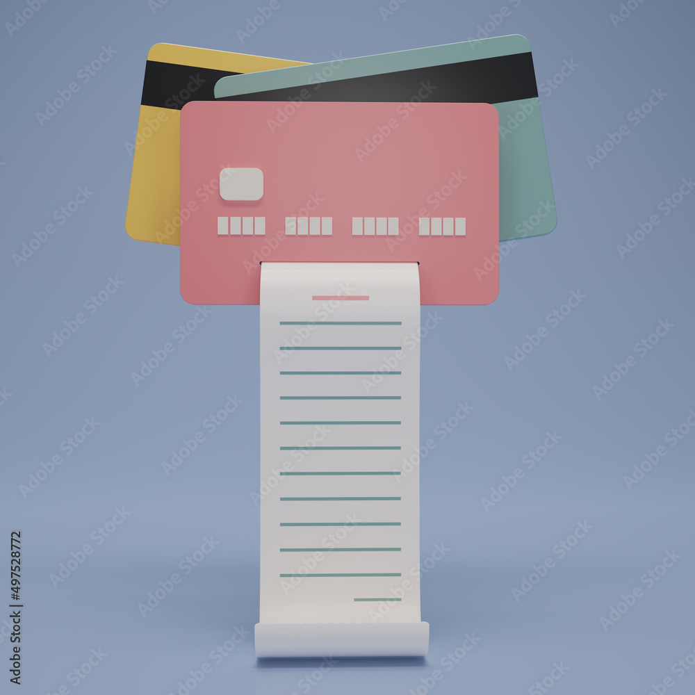 3D render bill payment with credit cards icon isolate on blue ...