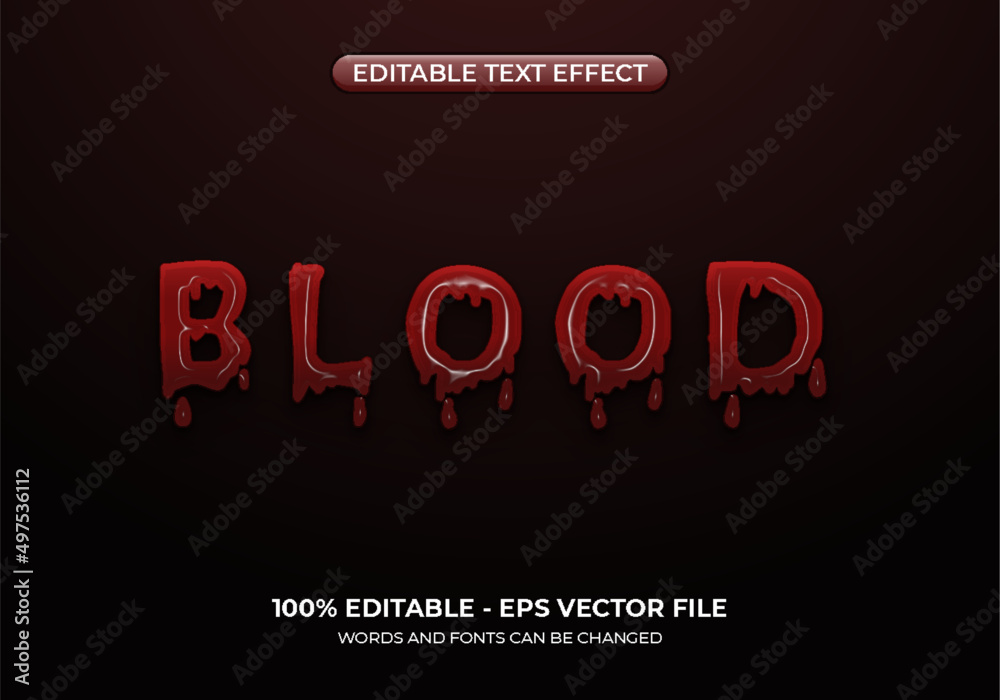 Vetor de Realistic blood text effect. Red dripping text style for a ...