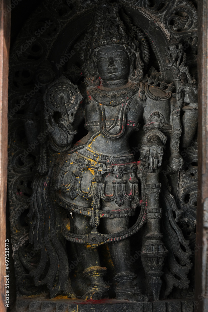 Stone Sculpture of Hindu Gods with selective focus, 12th century Hindu ...