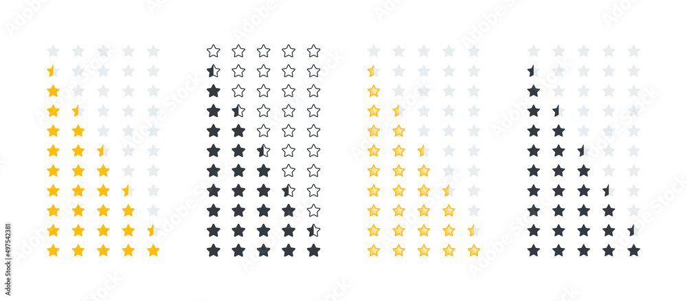 Stars icons set. Rating stars icons. Product rating or customer review ...