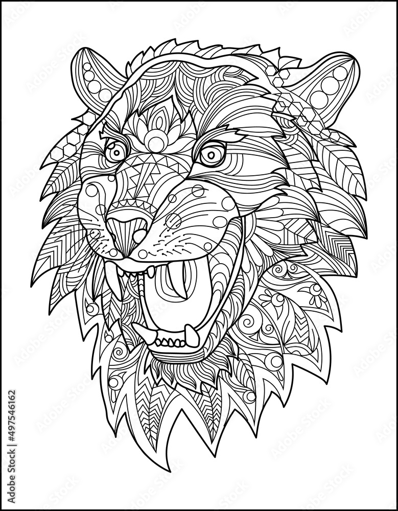 Animal coloring pages for adults Stock Vector | Adobe Stock