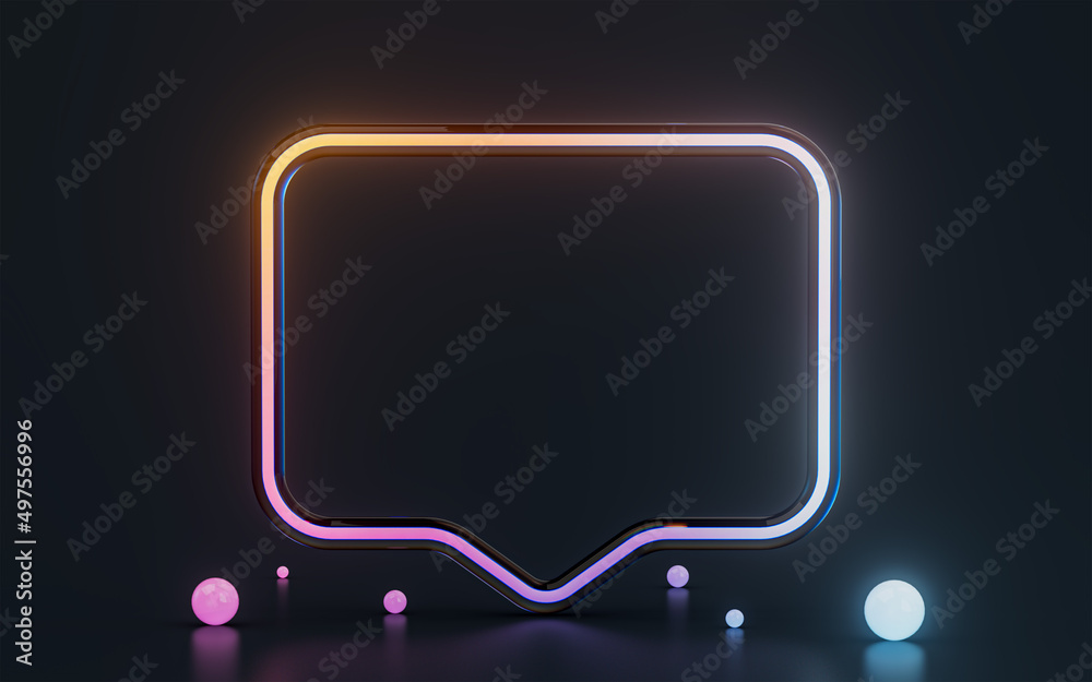 text box frame with neon light background empty space 3d render concept ...