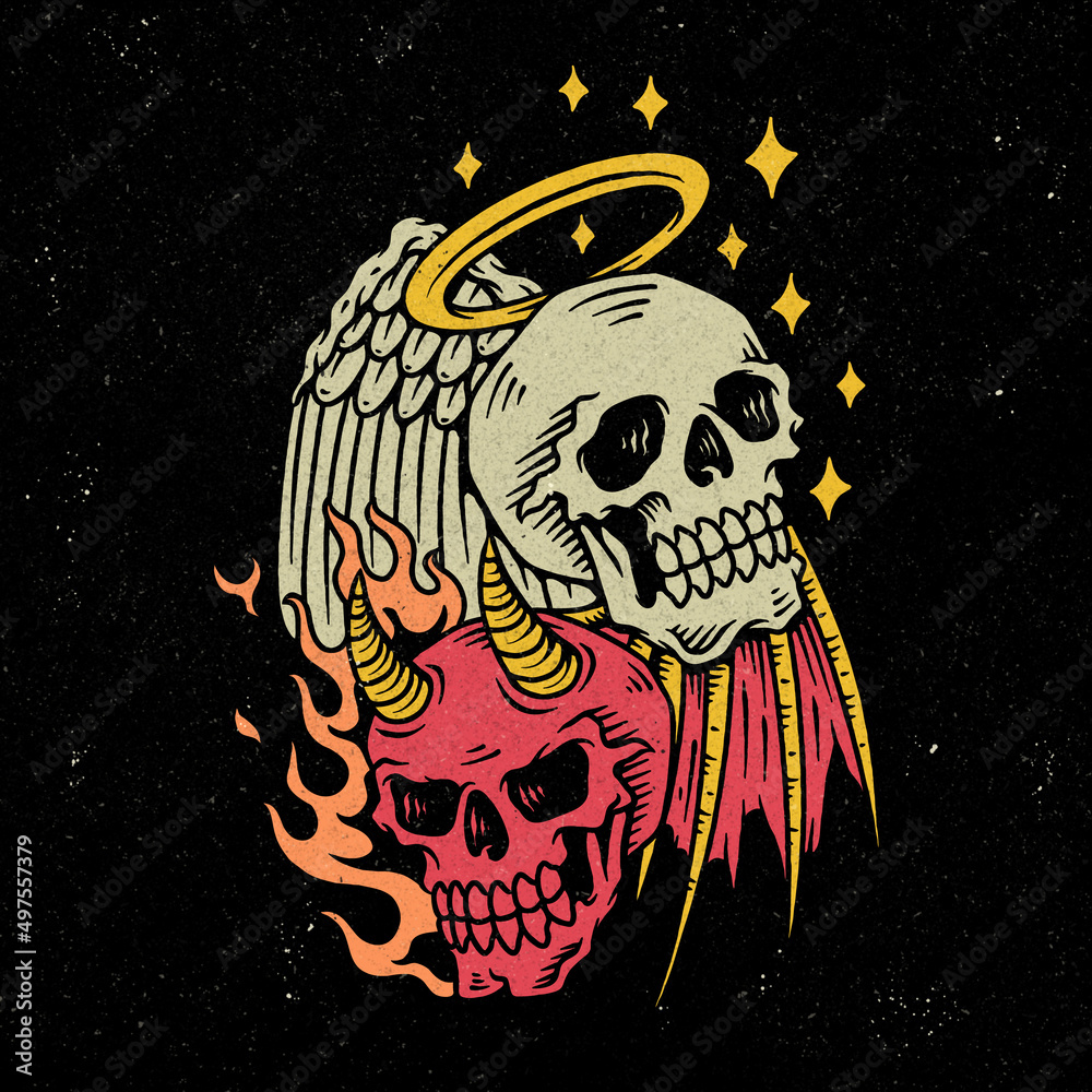 Devil and angel skull illustration. Stock Vector | Adobe Stock