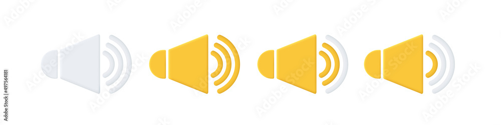 Sound icon 3d. Set of toy matte sound icons. Vector clipart isolated on ...