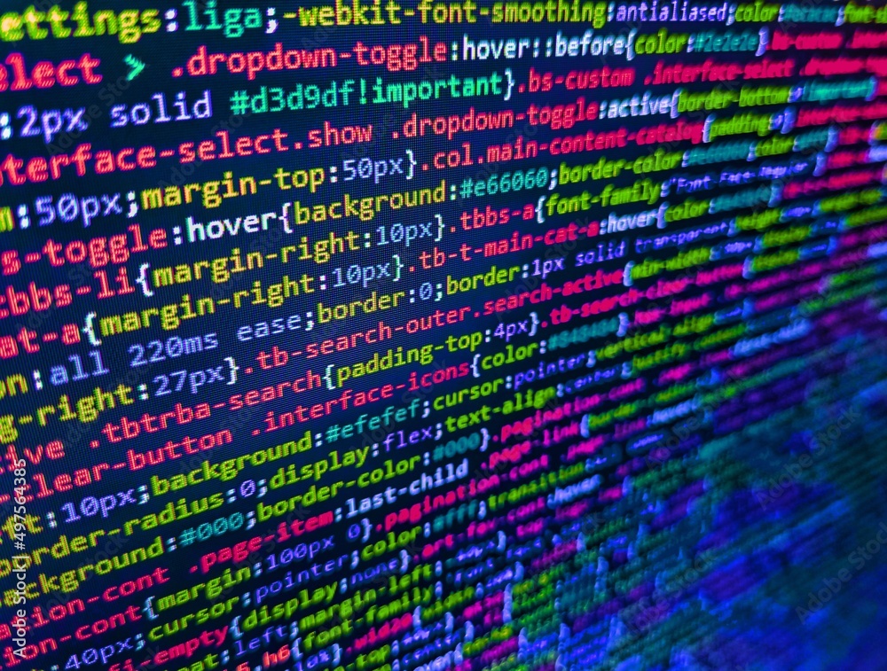 Code of javascript language on white background. Php code on blue background in code editor ...