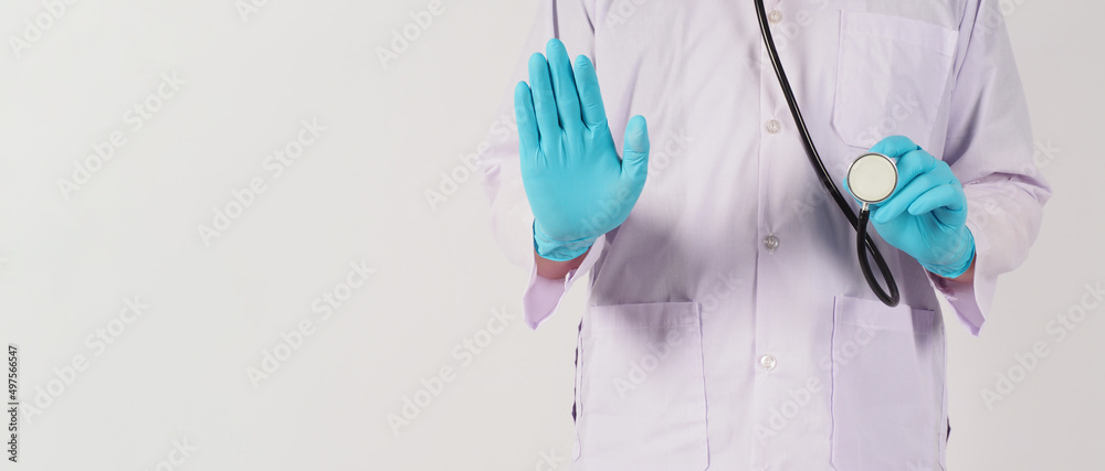 The doctor do stop or no hand sign and hands with a stethoscope. Hand ...