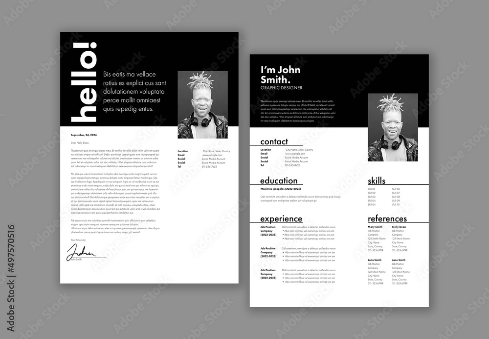 Black and White Minimal Resume Layout Stock Template | Adobe Stock