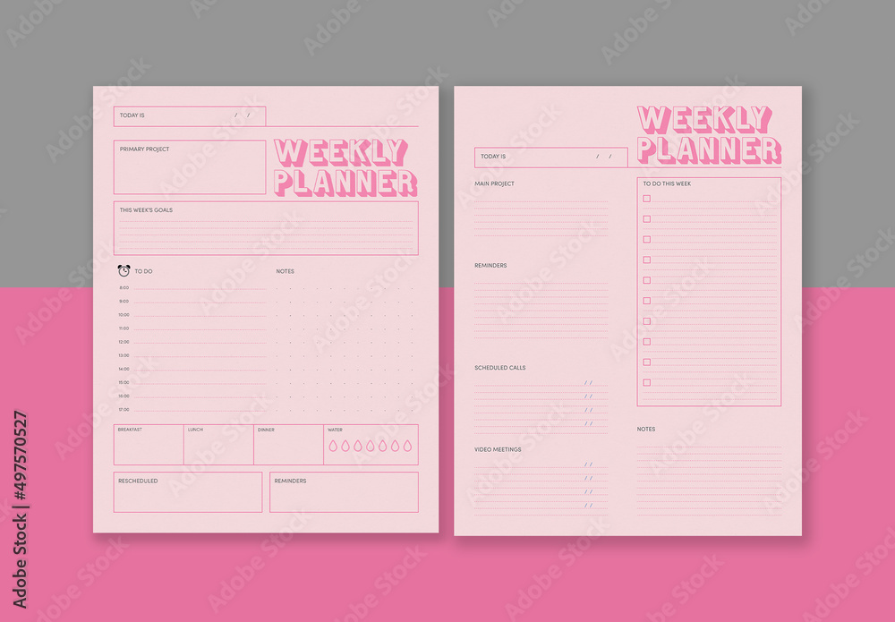 Pink Weekly Planner Layout Stock Template | Adobe Stock