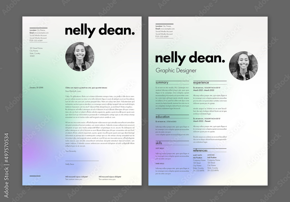 Gradient Resume and Cover Letter Layout Stock Template | Adobe Stock