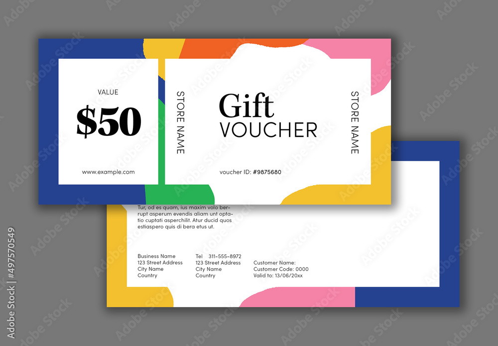 Gift Voucher Layout with Colourful Shapes Stock Template | Adobe Stock