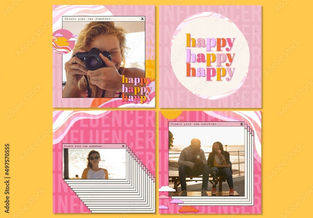 Pink Pop Up Window Social Media Set Stock Template | Adobe Stock