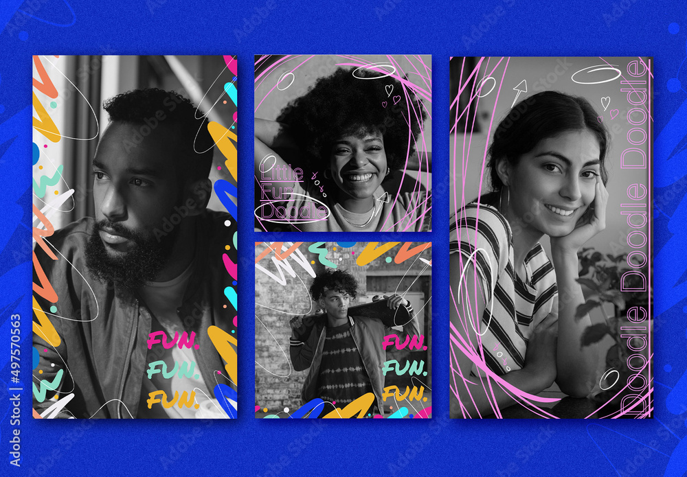 Social Media Set with Fun Doodles Stock Template | Adobe Stock